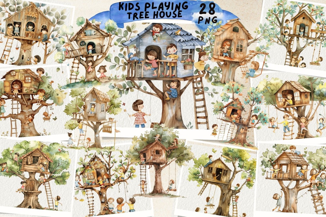 Kids Playing Tree House, Tree House Clipart, Digital Planner, Back to ...