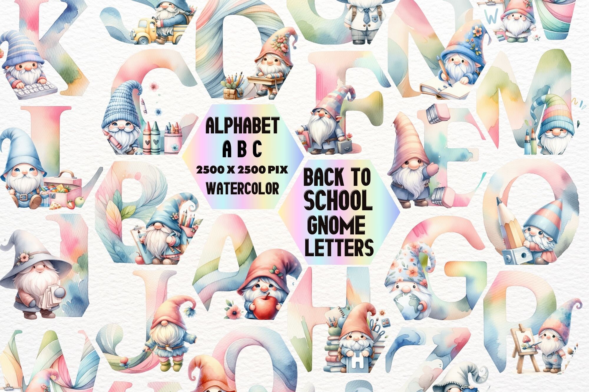 Back to School Gnome Alphabet Clipart, Gnome Supplies Alphabet, Gnome ...