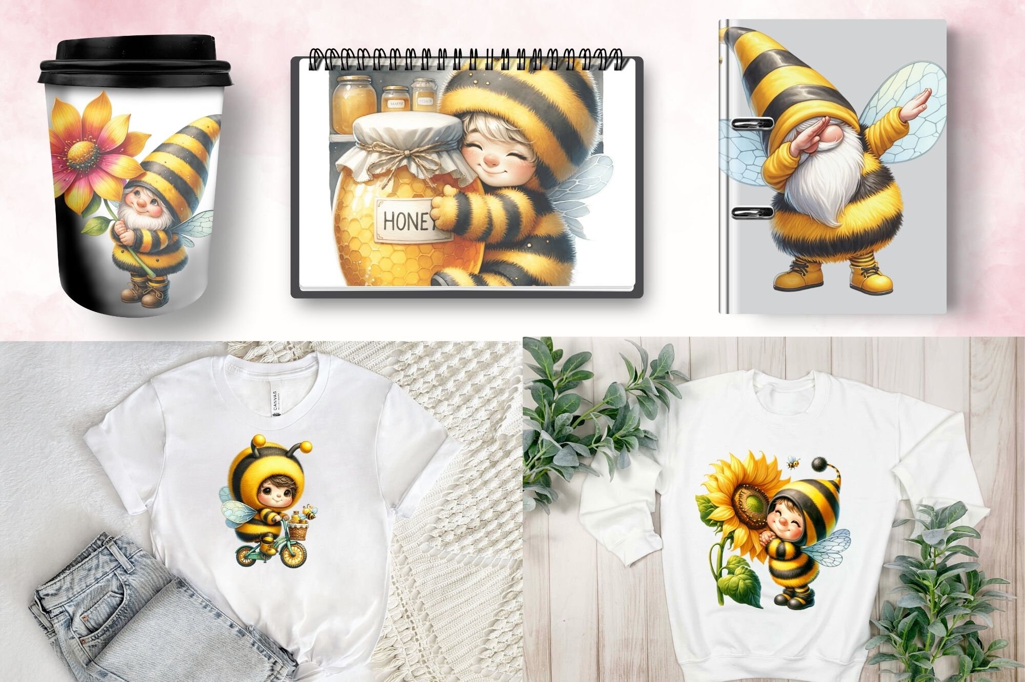Bumble Bee Gnomes Clipart, Honey Bee Gnomes, Watercolor Gnomes Clipart ...