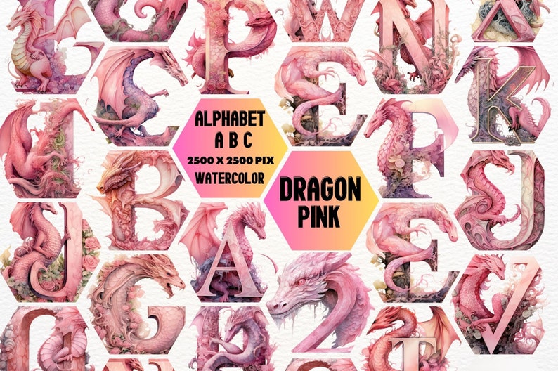 Dragon Pink Themed Alphabet Clipart, Dragon Clipart ,celtic Alphabet ...
