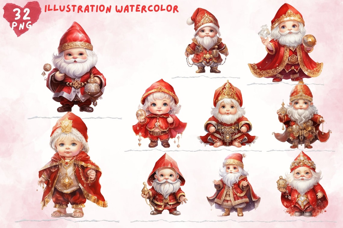 Baby Santa Clipart Bundle Christmas Clipart Watercolor Santa - Etsy
