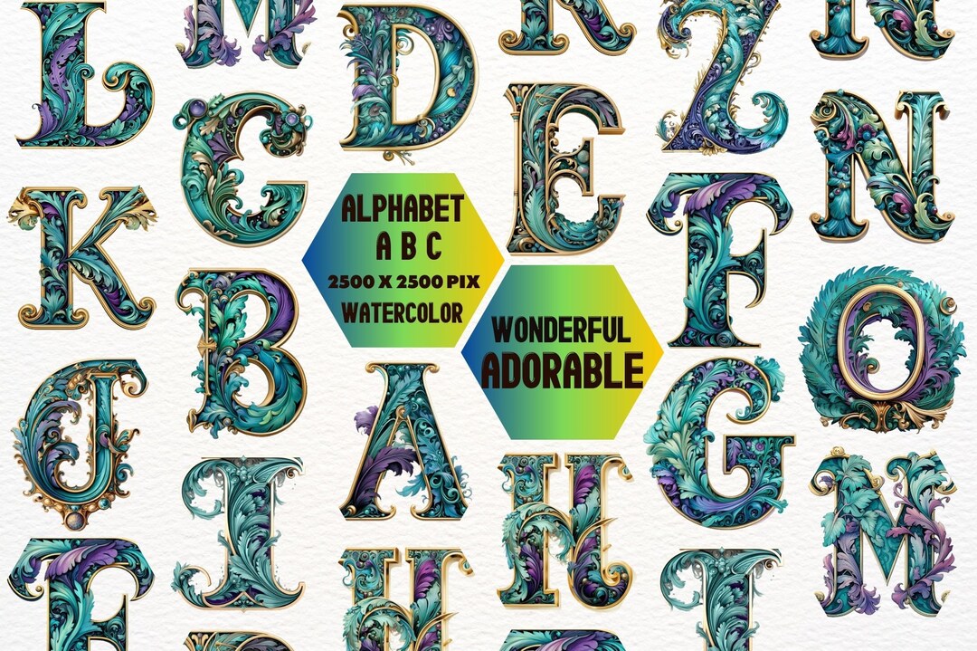 Gold Greens Alphabet, Celtic Alphabet, Letters Clipart, Ornate ...