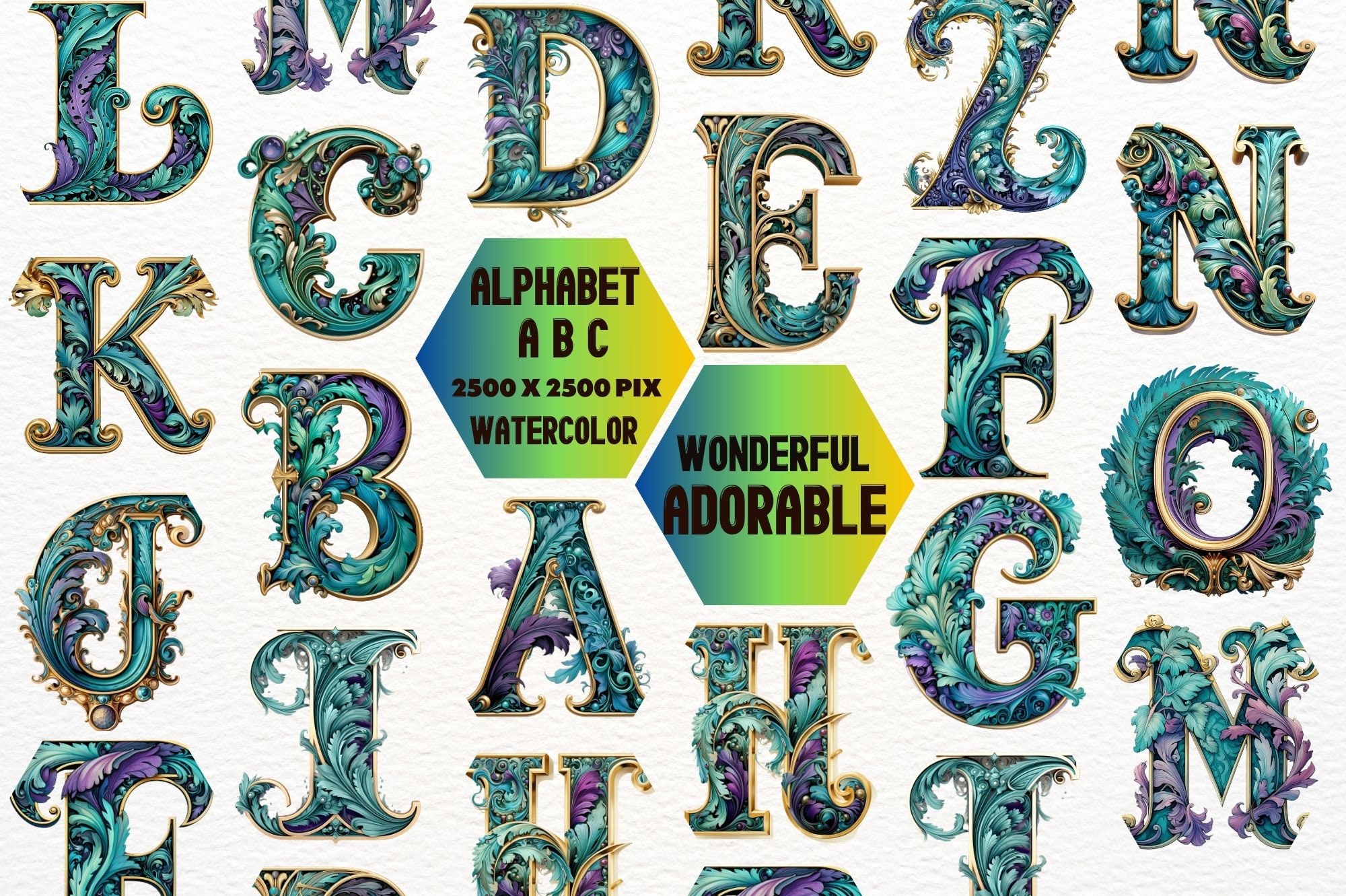 Gold Greens Alphabet, Celtic Alphabet, Letters Clipart, Ornate ...