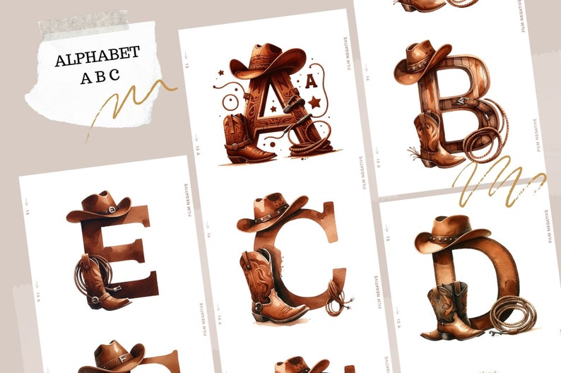 Western Alphabet Clipart: Cowboy Font, Sublimation Designs (PNG) - Etsy
