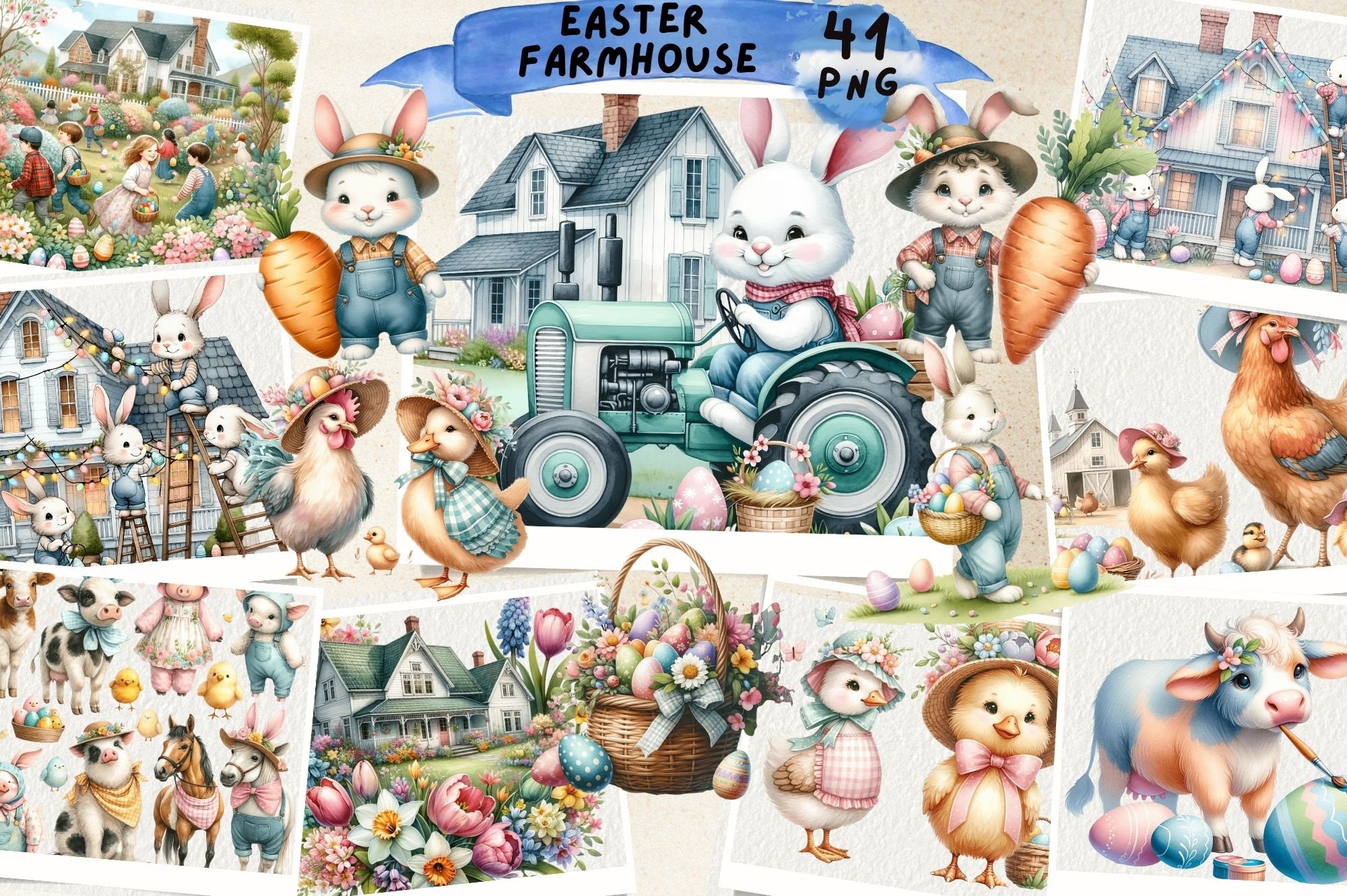 Country Farmhouse Easter Clipart, Easter, Rustic Easter, Easter Bunny ...