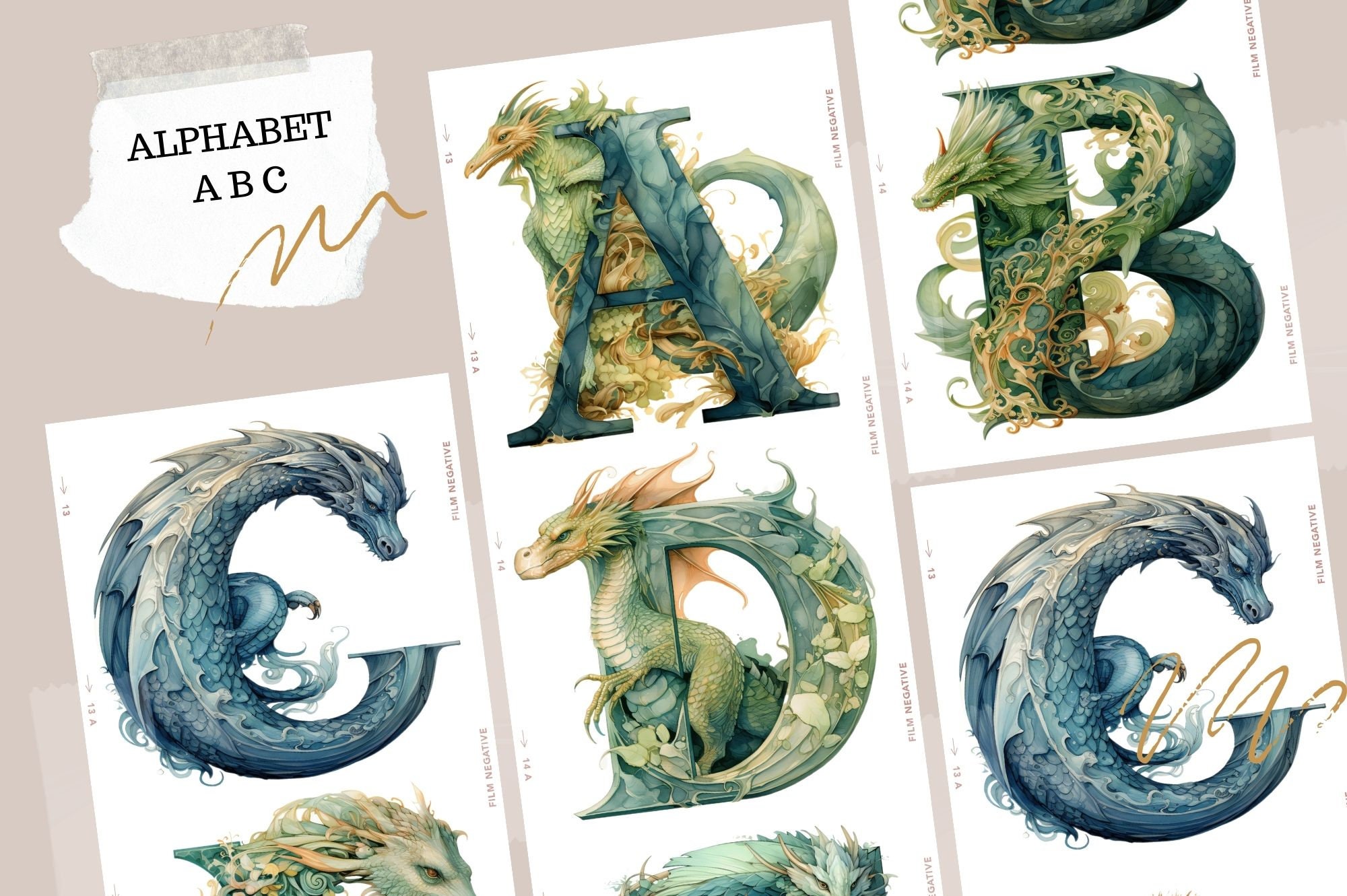 Dragon Themed Alphabet Clipart, Dragon Clipart ,celtic Alphabet ...