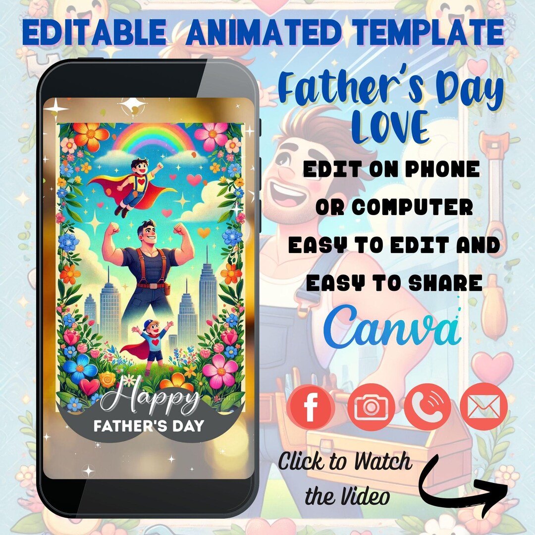 Animated Father's Day Invitation Template | Editable Digital Evite for ...