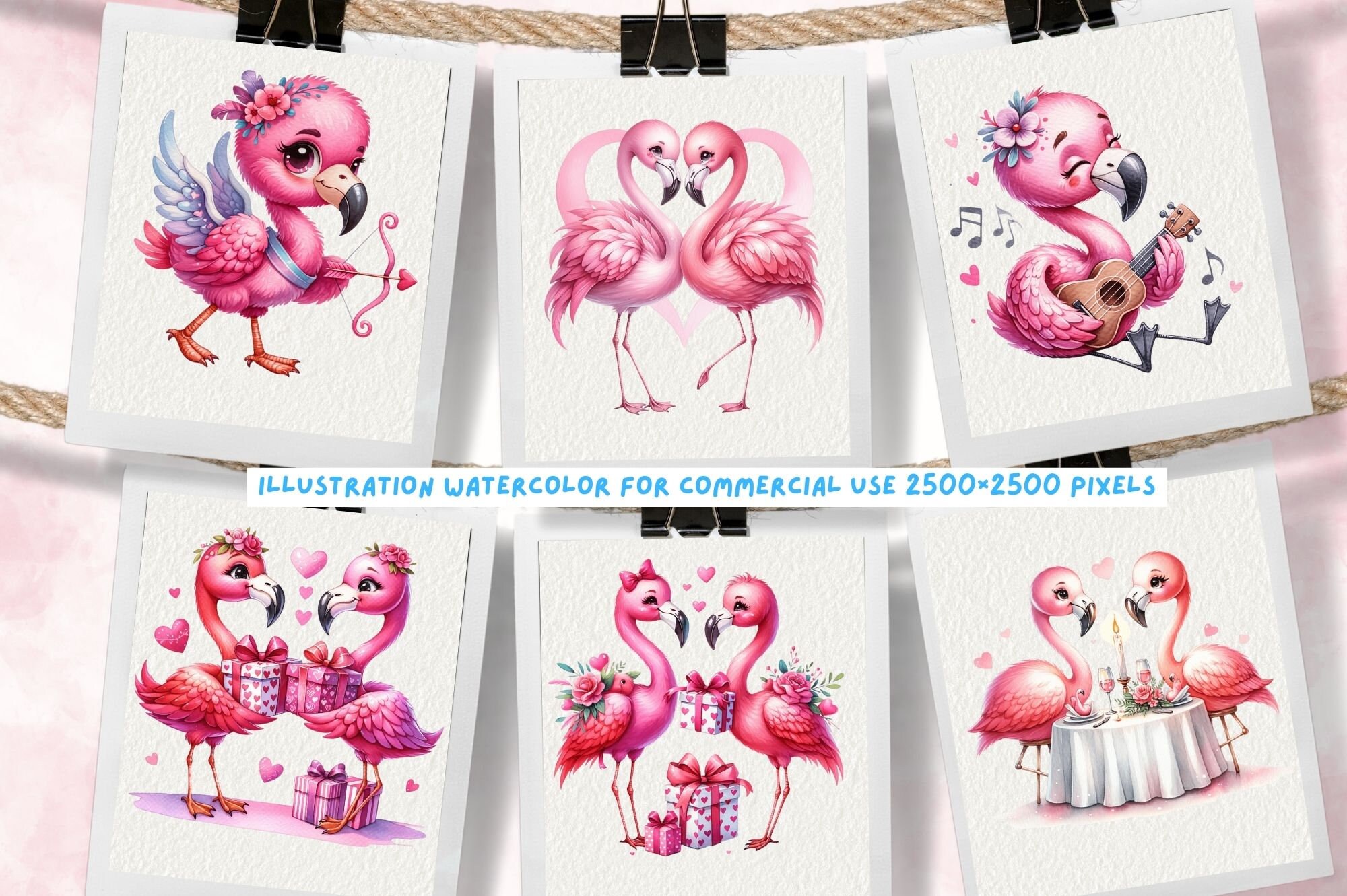 Valentines Flamingos Watercolor Clipart, Cute Valentine Flamingo ...
