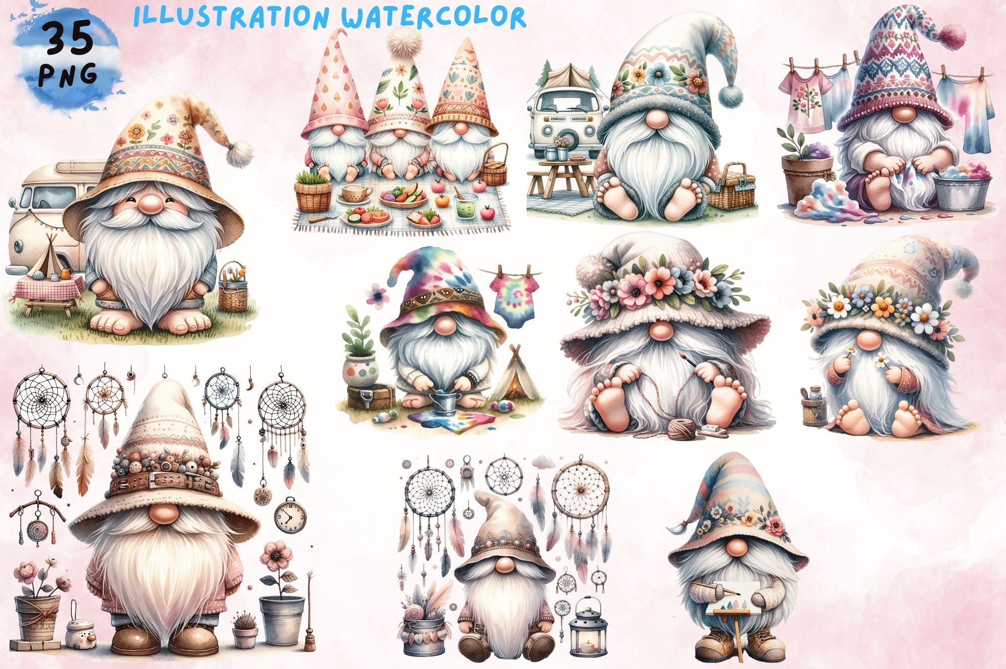 Hippie Gnomes Clipart, Gnome Tie Dye Clipart, Gnome Graphics, Tie Dye ...