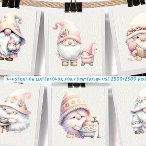 Mother's Day Gnome Watercolor Clipart: Mom & Baby PNG (digital Download ...