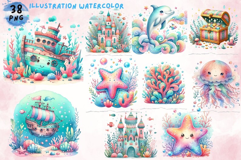 Cute Mermaid Watercolor Clipart, Digital Crafts Designs Transparent ...