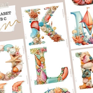 Corals and Shellfish Alphabet Clipart, Coral Reef Letters, Alphabet ...