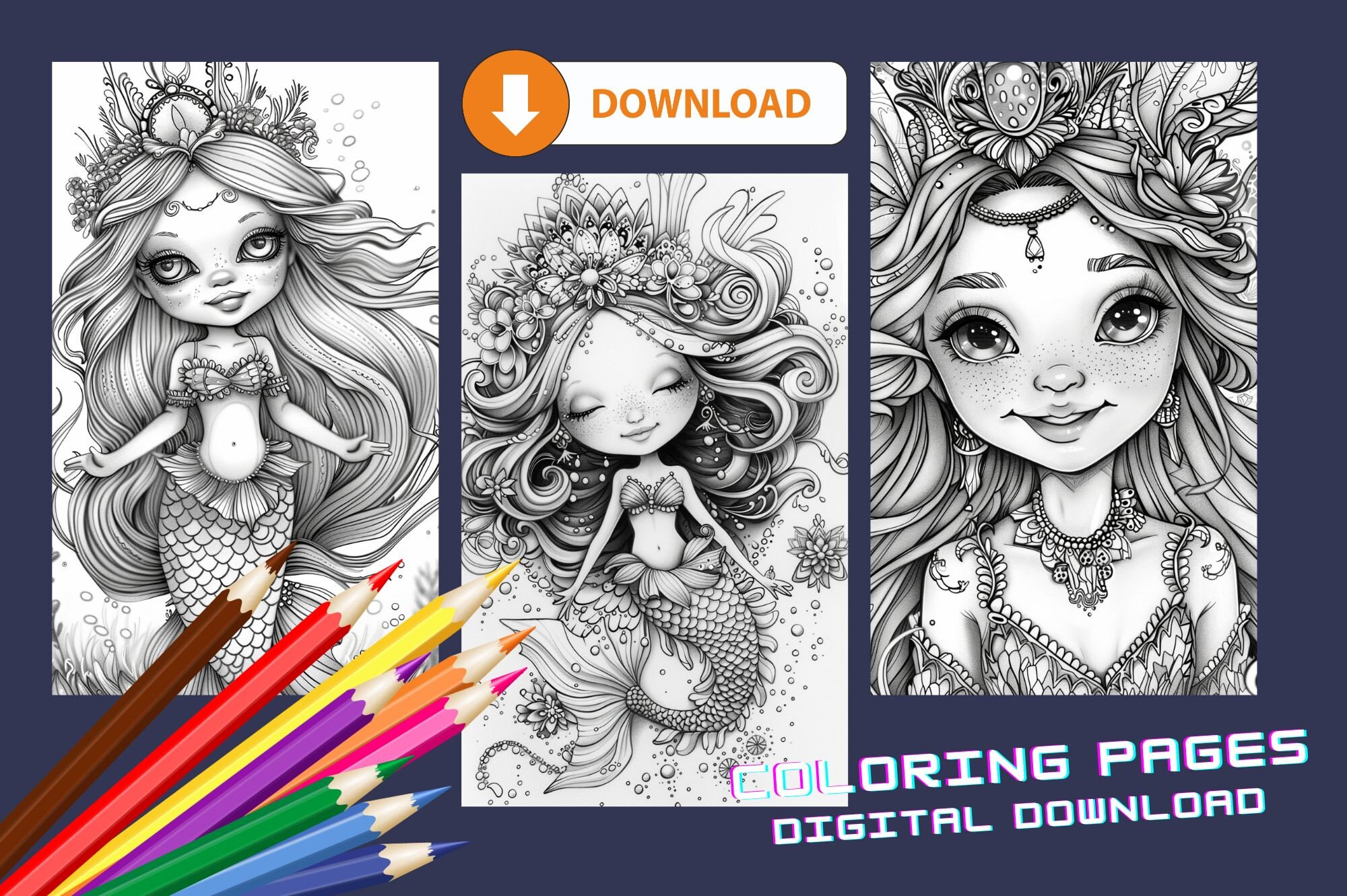 Mermaid Coloring Pages, Fantasy Coloring Pages, Chibi Mermaid Coloring ...