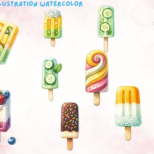 Pastel Summer Popsicle Clipart: Watercolor Ice Cream Pngs (digital ...