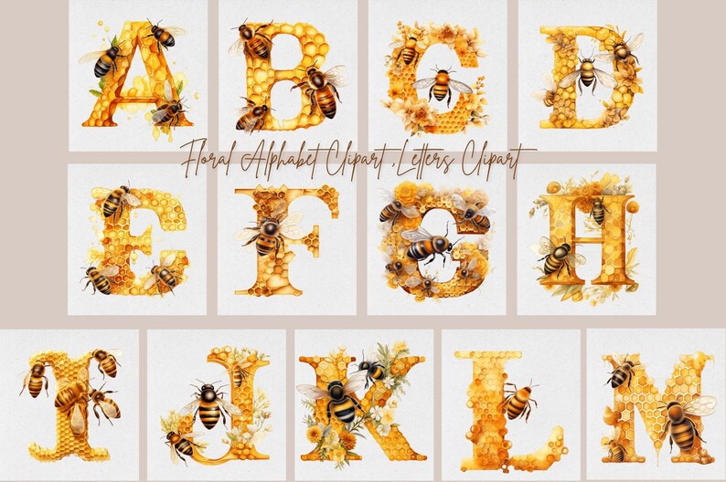 Honeybee Alphabets and Number, Bee Font, Bee Alphabet, Animal Font ...