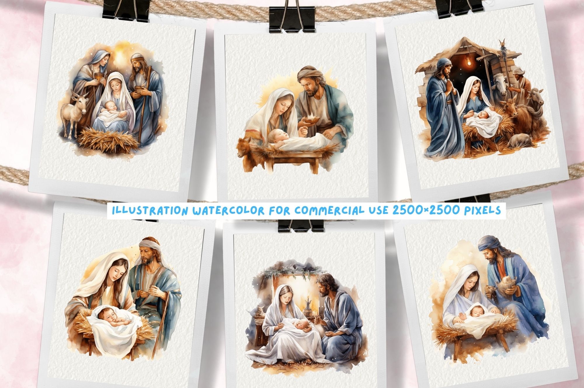 Watercolor Nativity Scene Clipart: Christmas Jesus Set (PNG, Instant ...