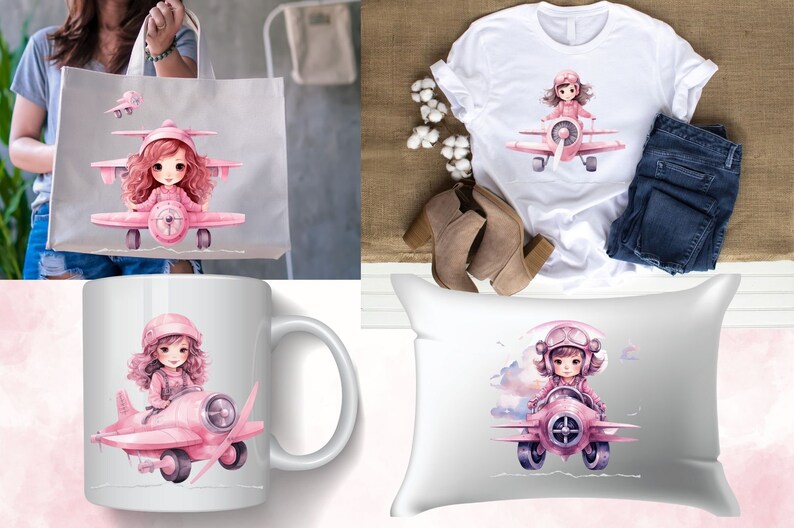 Pink Pilot Clipart Watercolor, Pink Pilot Helicopter, Girl Pilot ...