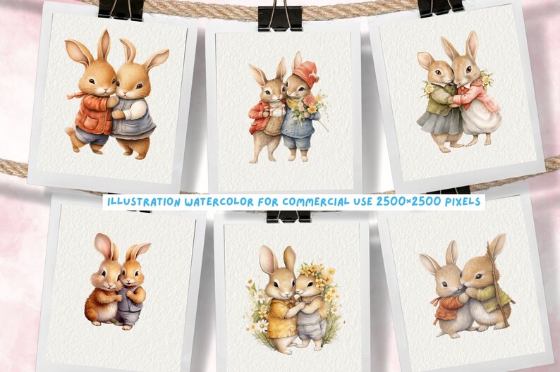 Rabbit Hugs Love Clipart, Love Bunnies, Watercolor Clipart, Digital ...