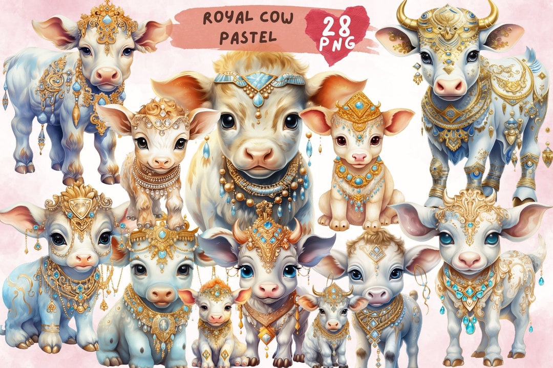 Royal Cow Clipart, Fantasy Cow Clip Art, Magical Cow Bundle, Jewelled ...
