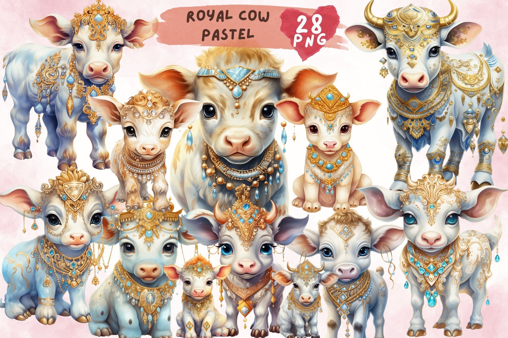 Royal Cow Clipart, Fantasy Cow Clip Art, Magical Cow Bundle, Jewelled ...