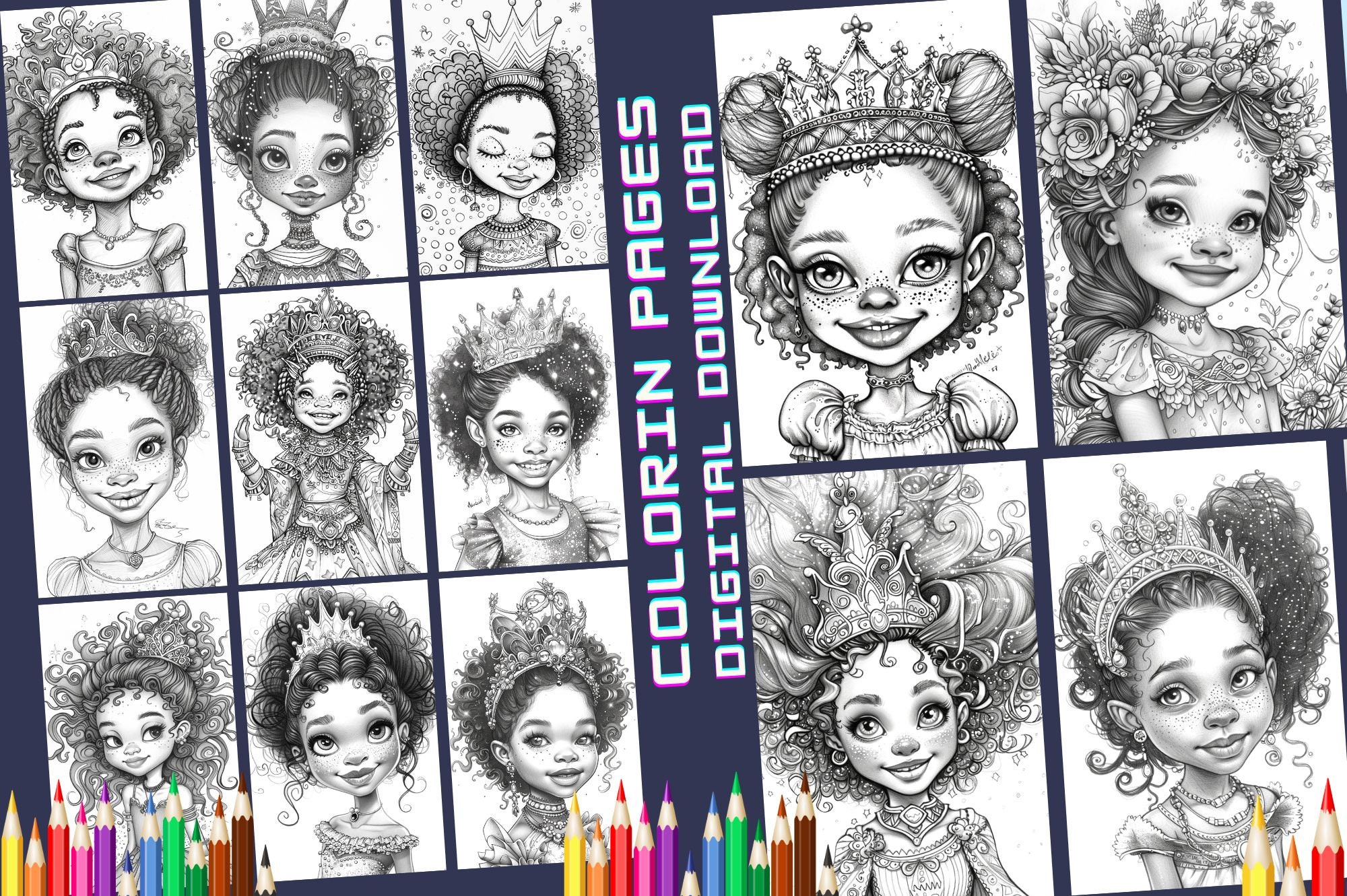 Fantasy Little Black Princess Girl Coloring Pages, Black Girls, Afro ...