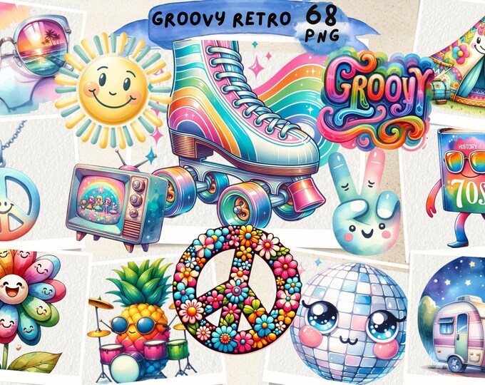 Groovy Retro Clip Art SVGS, Pngs, EPS, AI Files, Mellow Vibes Flower ...