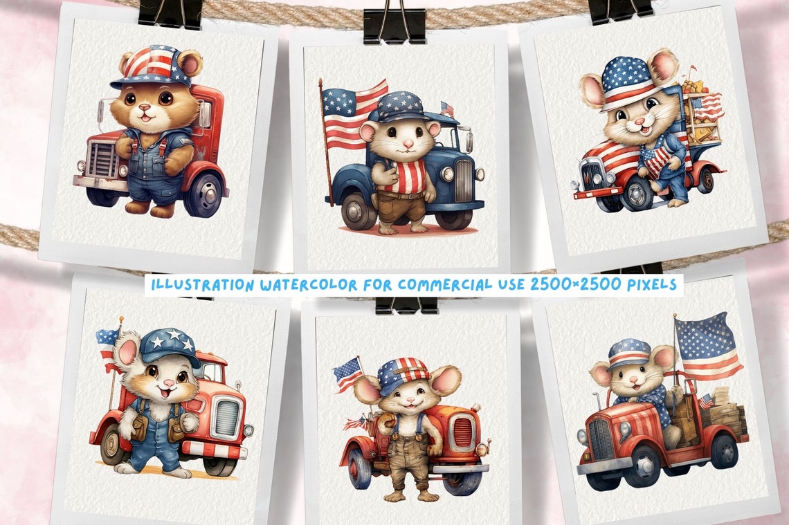 Cartoon Trucker USA Flag Watercolor Clipart Png, Trucks Boys Clipart ...