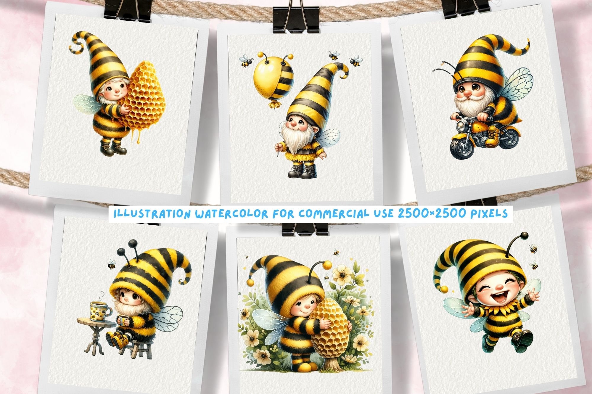 Bumble Bee Gnomes Clipart, Honey Bee Gnomes, Watercolor Gnomes Clipart ...