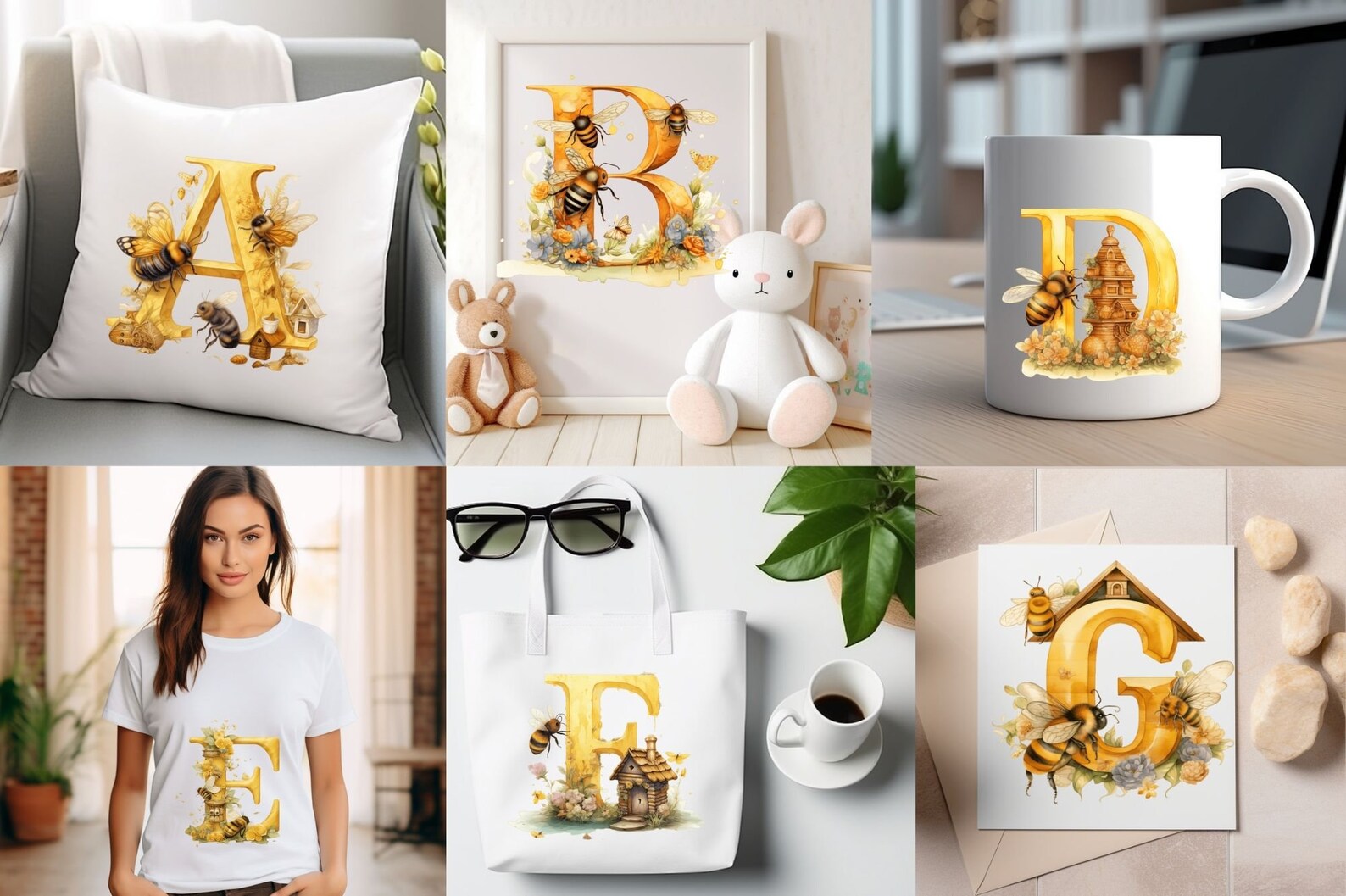 Bee Alphabet Bundle, Bee Png, Honey Doodle Letters, Clip Art Letters ...