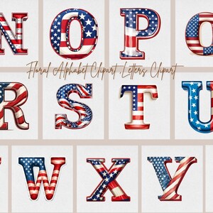 USA Alphabet Letters Clipart, Patriotic American Flag Letters, Hand ...