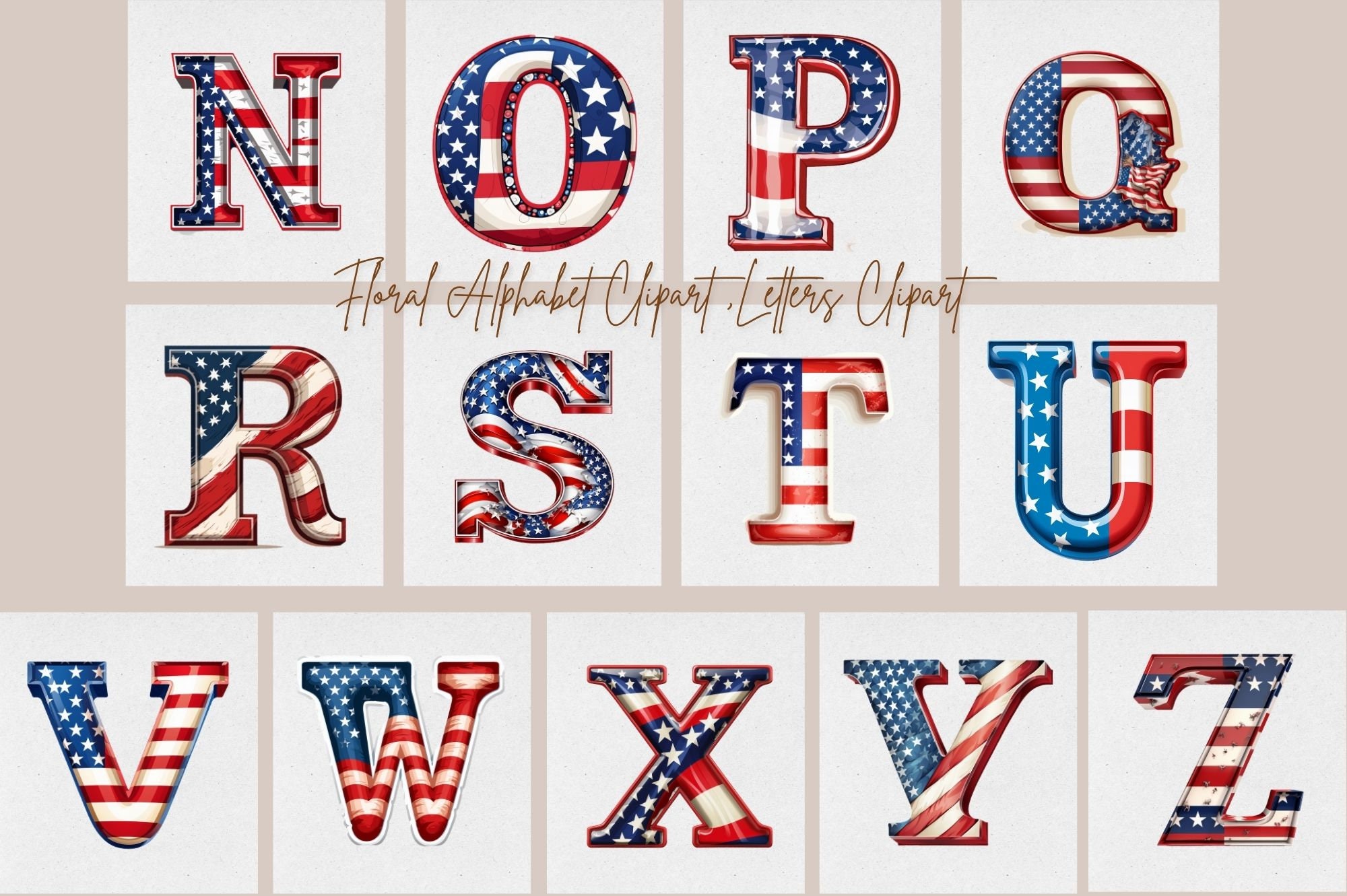 USA Alphabet Letters Clipart Patriotic American Flag Letters - Etsy