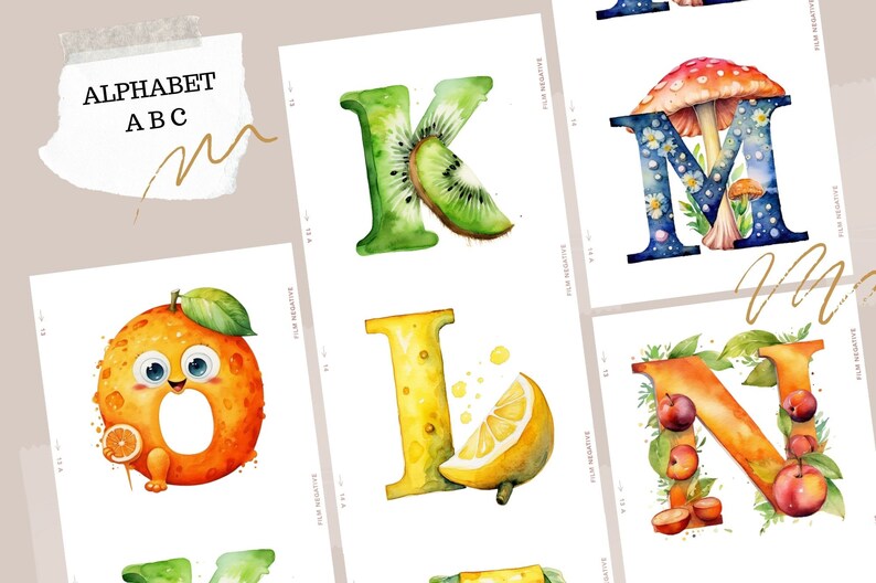 Fruits & Vegetables Alphabet Clipart: Watercolor Letters A-Z (PNG ...