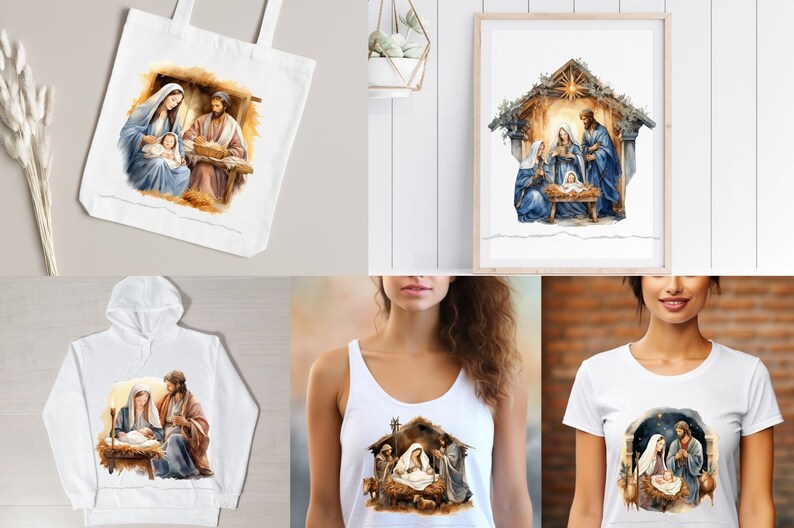 Watercolor Nativity Scene Clipart: Christmas Jesus Set (PNG, Instant ...