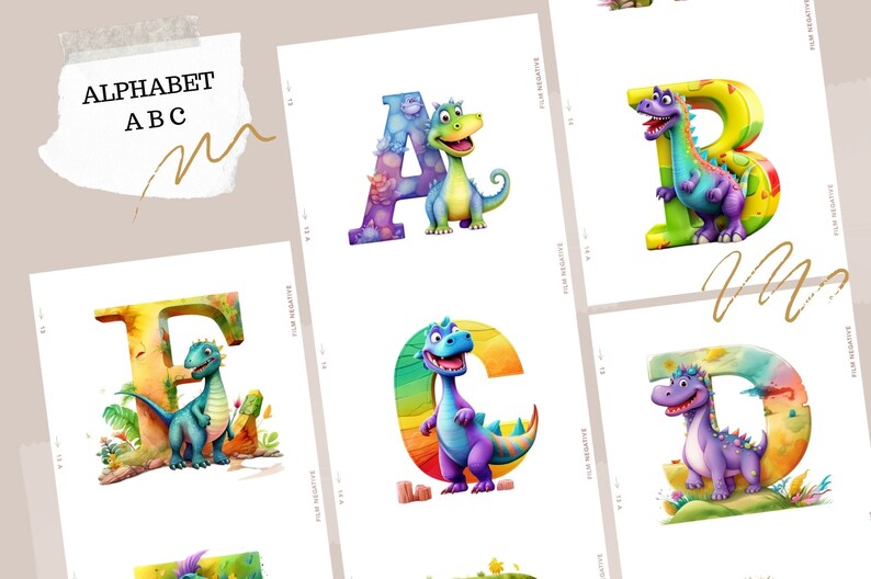 Dinosaur Alphabet Clipart: Watercolor Cartoon Letters (PNG) - Etsy