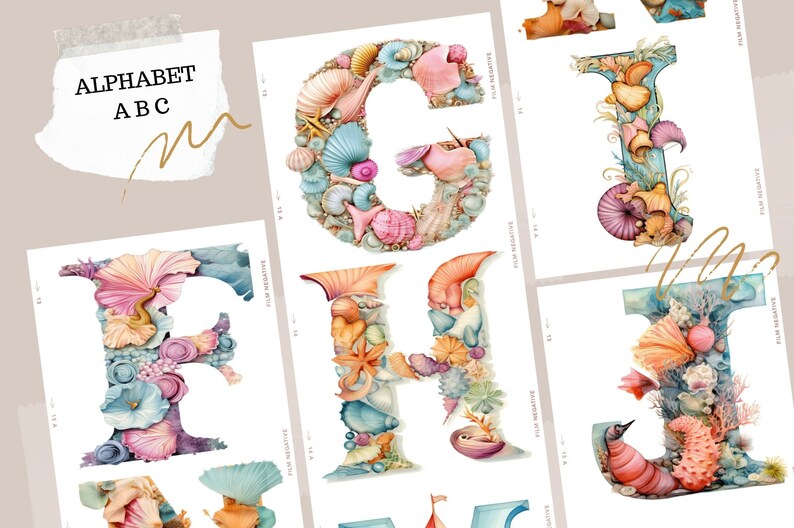 Corals and Shellfish Alphabet Clipart, Coral Reef Letters, Alphabet ...