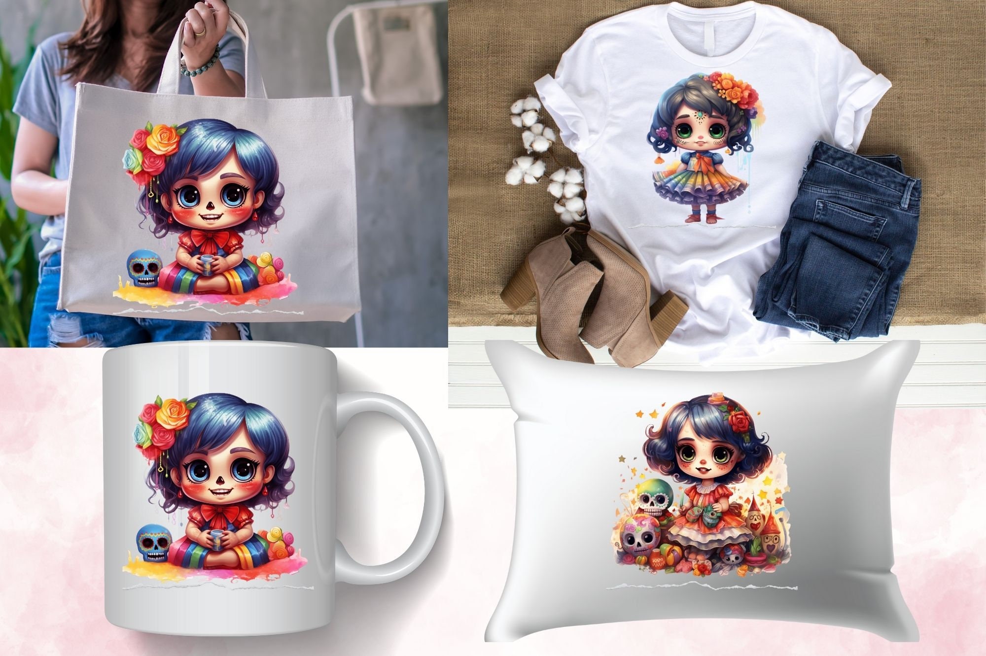 Day of the Dead Little Girls, Cute Día Dos Muertos Clipartinstant ...