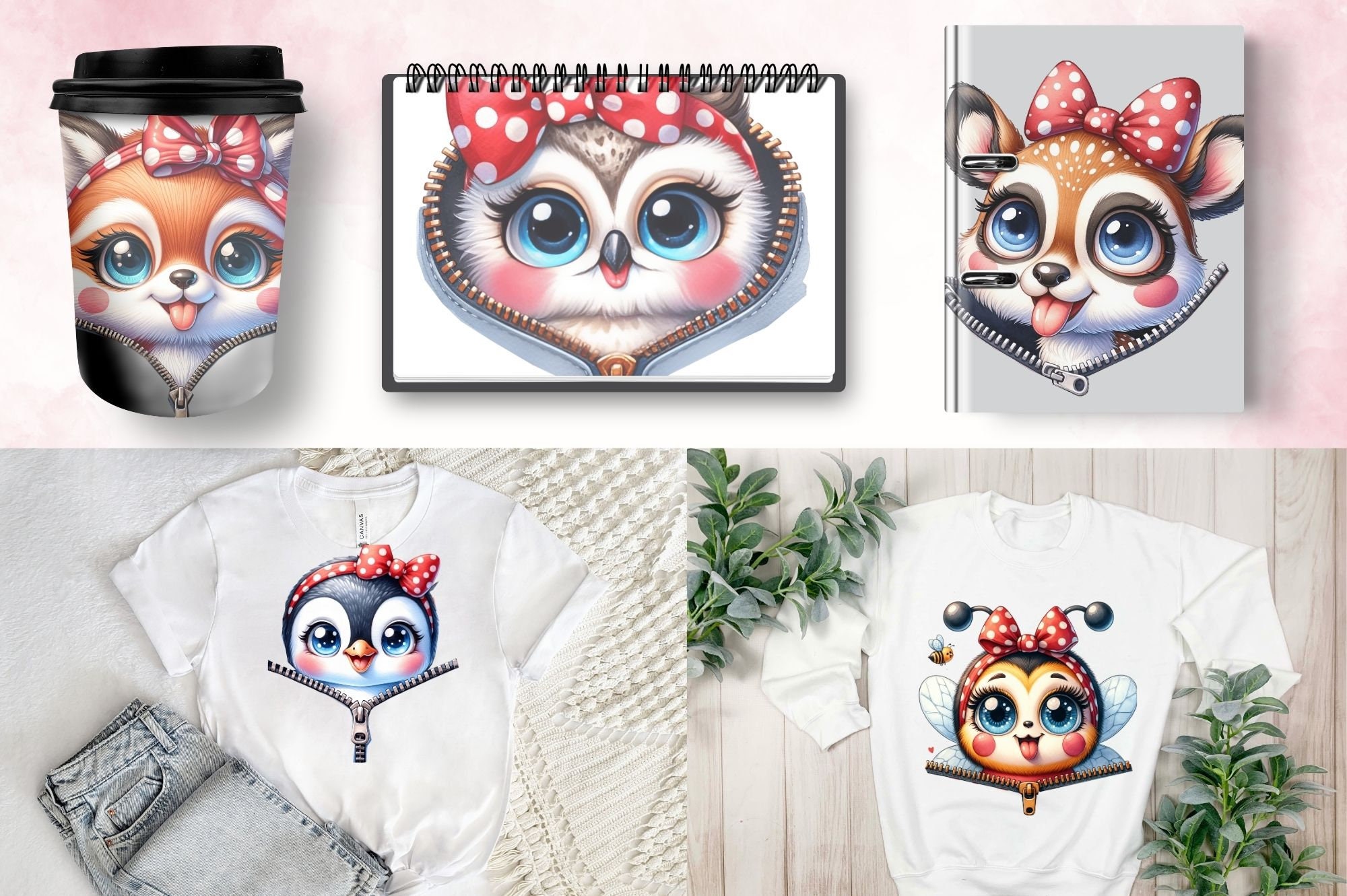 Cute Zipper Animals Clipart, Watercolor Baby Animals Graphics, Animals ...