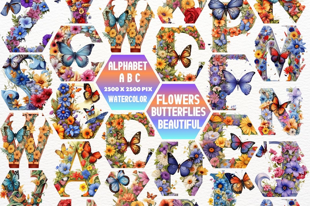 Butterflies Floral Fancy Clipart, Floral Letters Illuminated, Alphabet ...