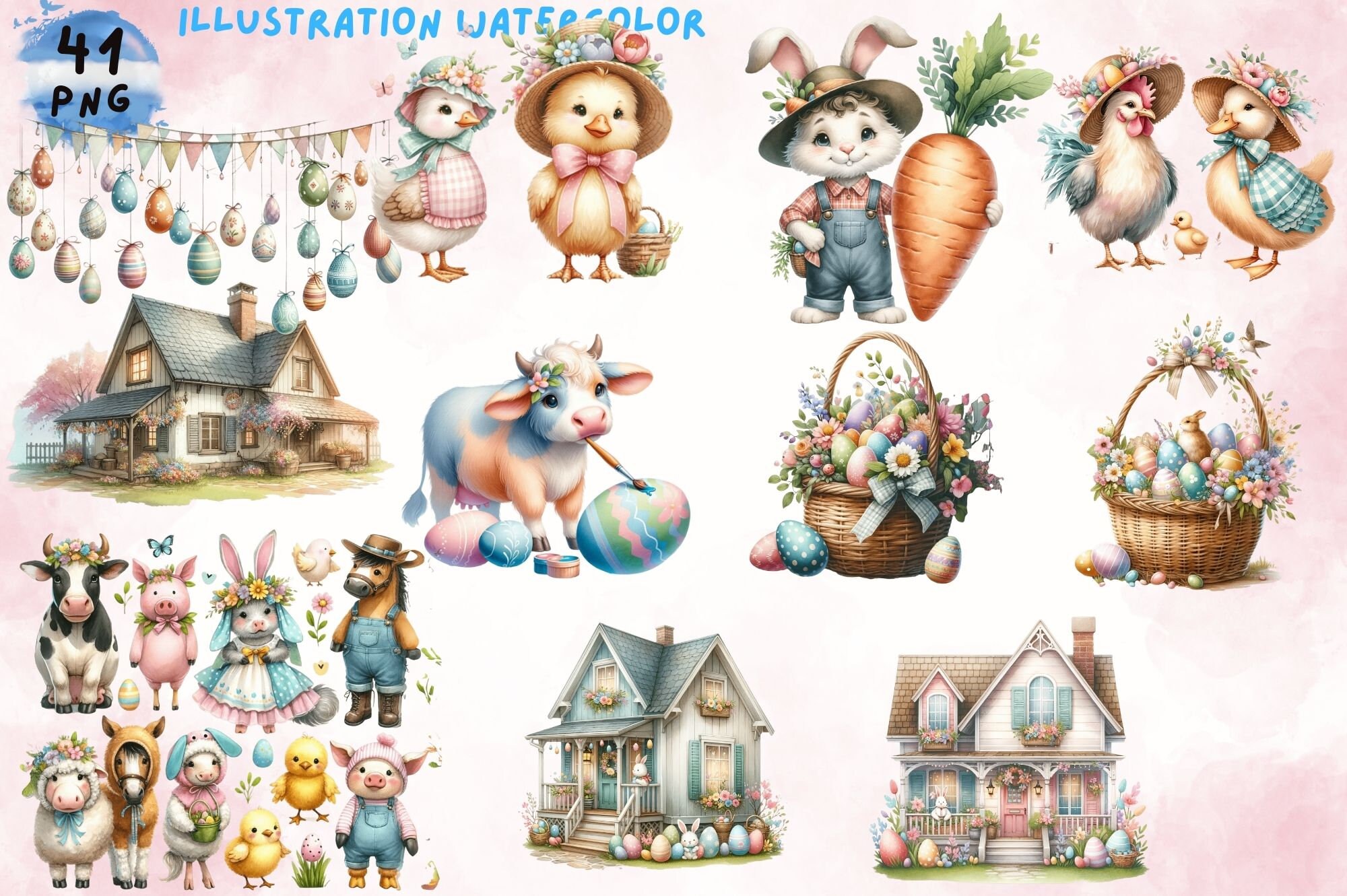 Country Farmhouse Easter Clipart, Easter, Rustic Easter, Easter Bunny ...