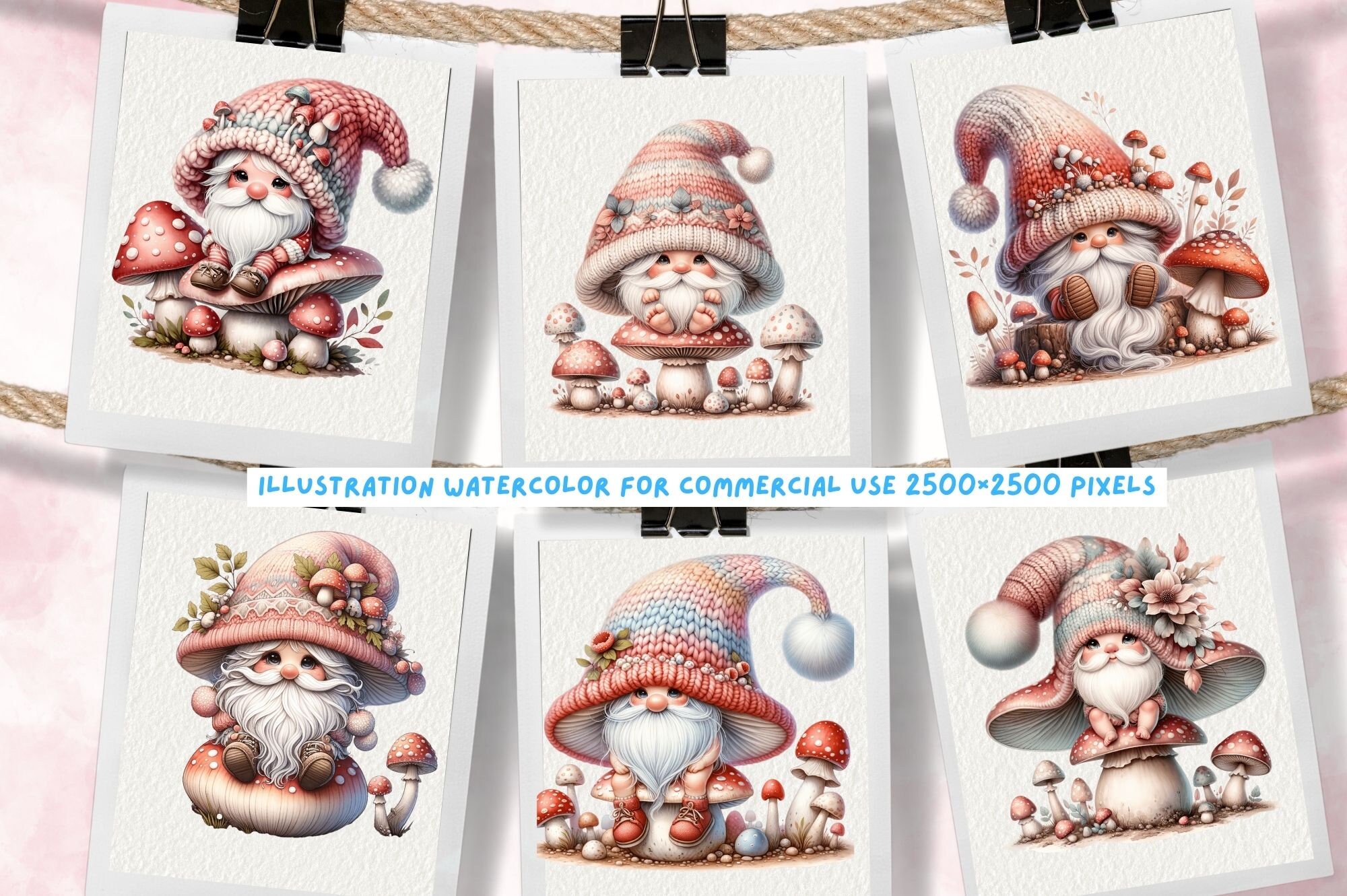 Mushroom Garden Gnomes Watercolor Clipart, Cute Forest Toadstools and ...