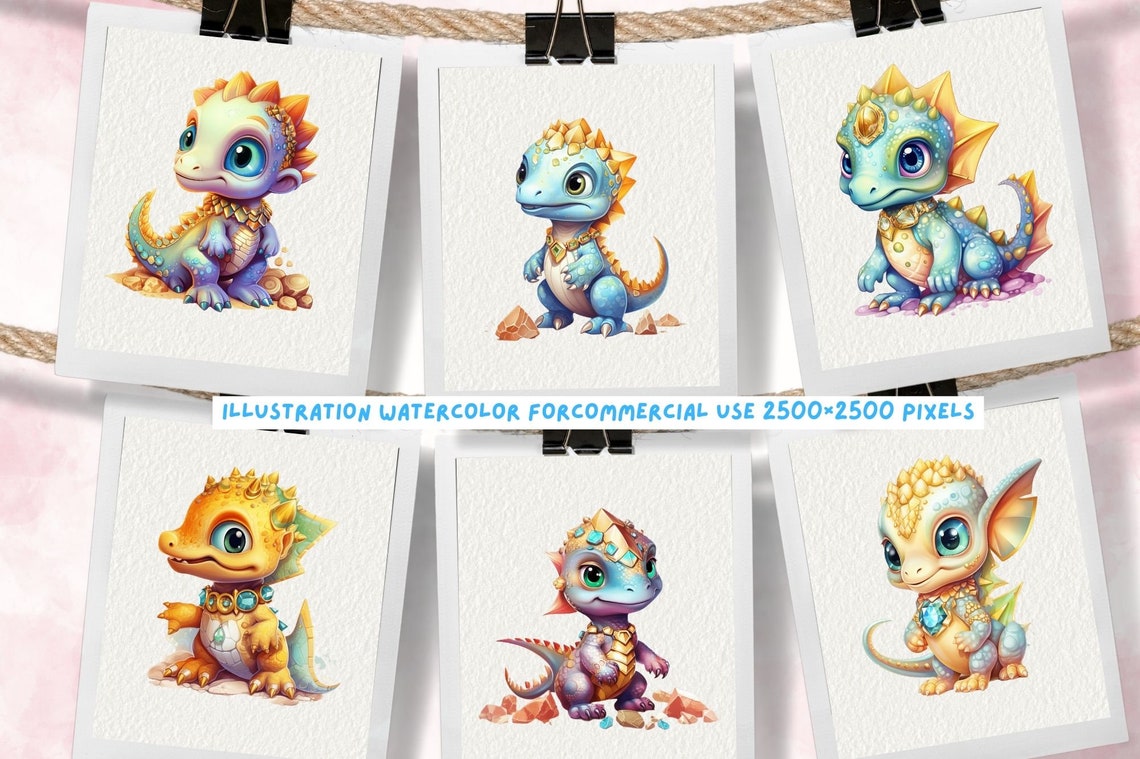 Watercolor Dinosaurs Clipart, Baby Dinosaur Cliparts, Cute Watercolor ...