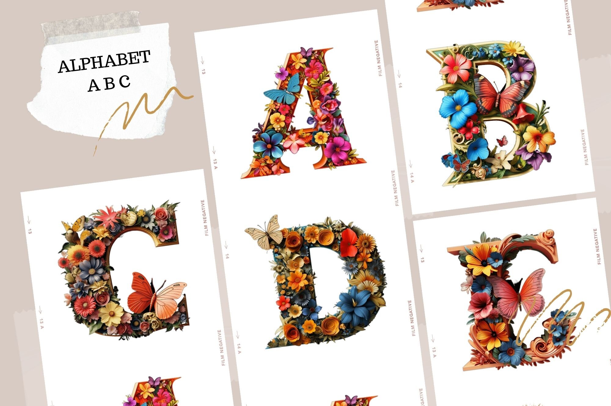 3D Flowers Alphabet Letters, Butterfly Alphabet Cliparts, Floral ...