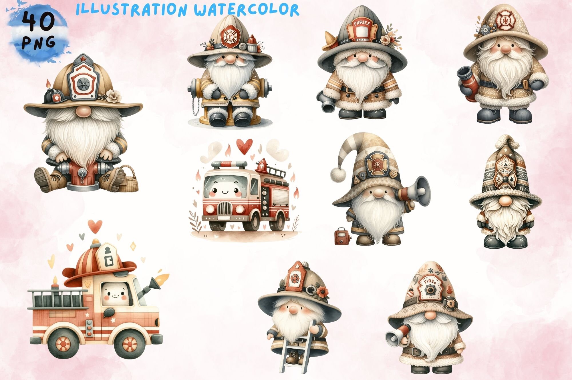 Firefighter Gnome Watercolor Clipart, Gnome Firefighter, Firefighter ...