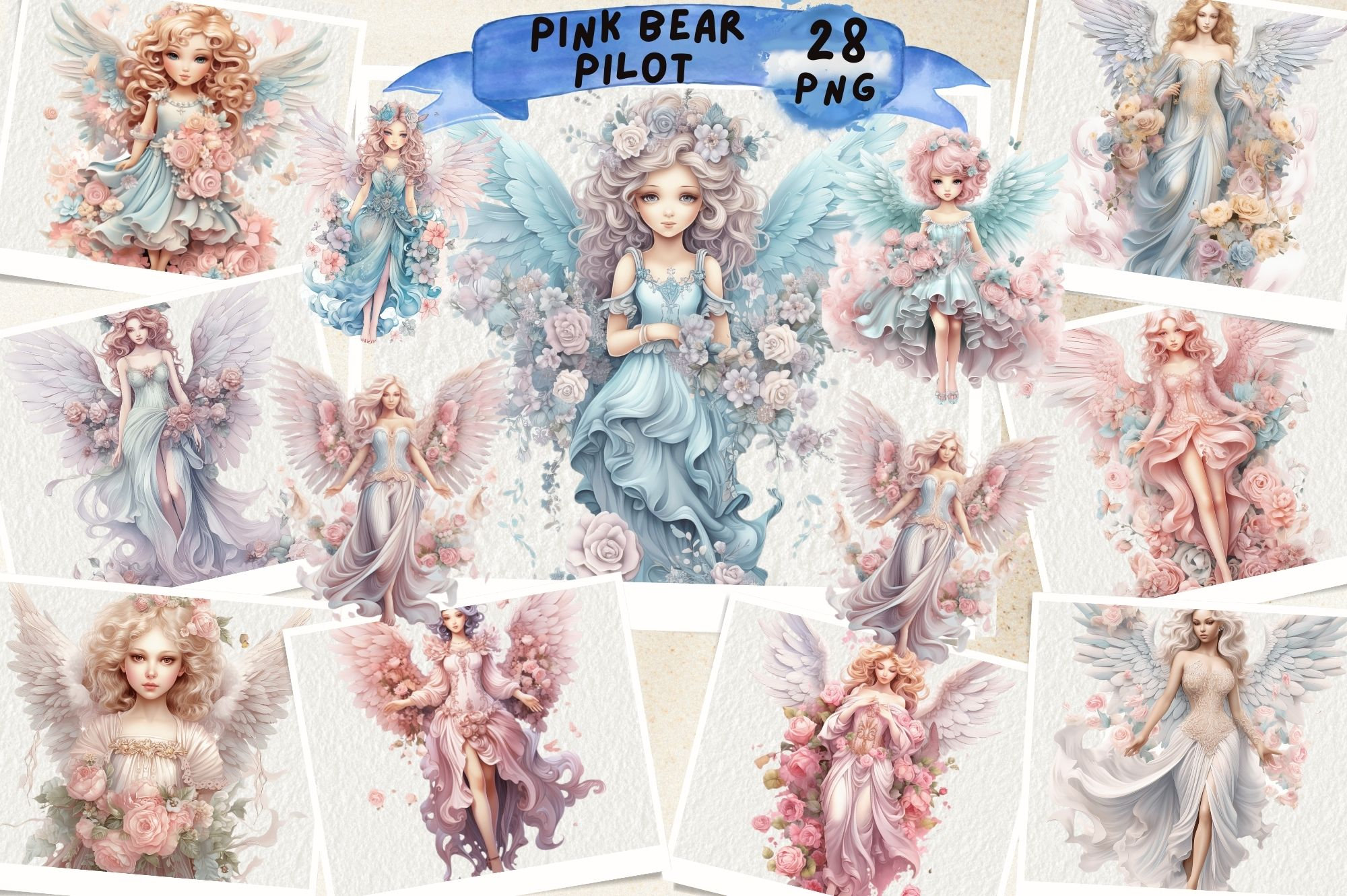 Pastel Angel Floral Clipart, Beautiful Bibilcal Angel Clipart , Female ...