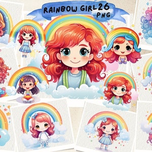 Cute Rainbow Girl Watercolor Clip Art, Rainbows Clipart, Cute Nursery ...