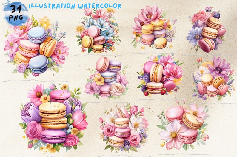 French Macaron Watercolor Clipart Rainbow Cookies Biscuit Art - Etsy