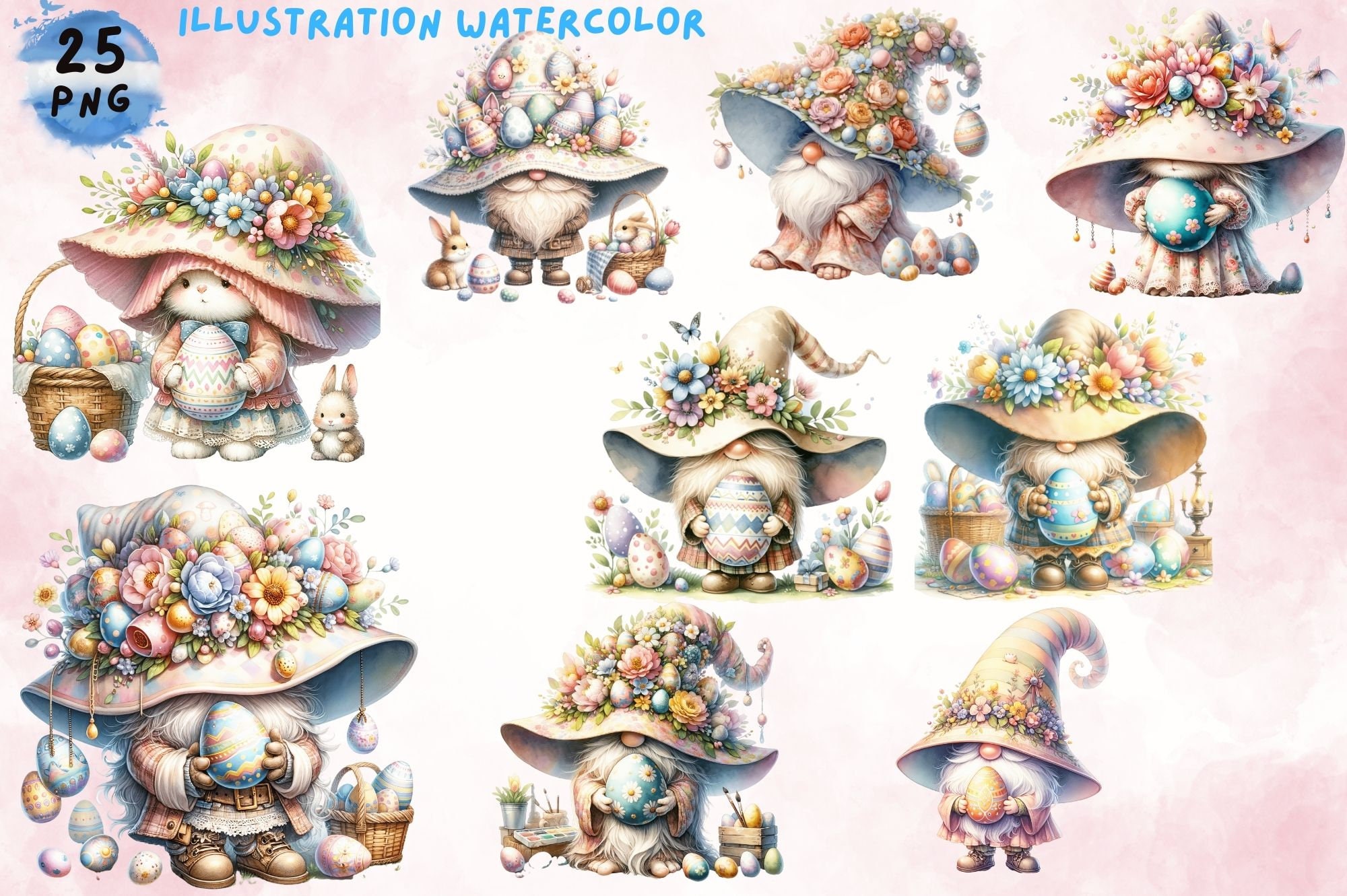 Watercolor Easter Gnome Clipart Bundle, Easter Eggs, Garden Clipart ...