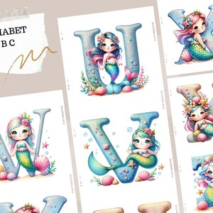 Mermaid Alphabet Clipart: Doodle Watercolor Letters (PNG) - Etsy