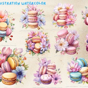 French Macaron Watercolor Clipart, Rainbow Cookies Biscuit Art Print ...