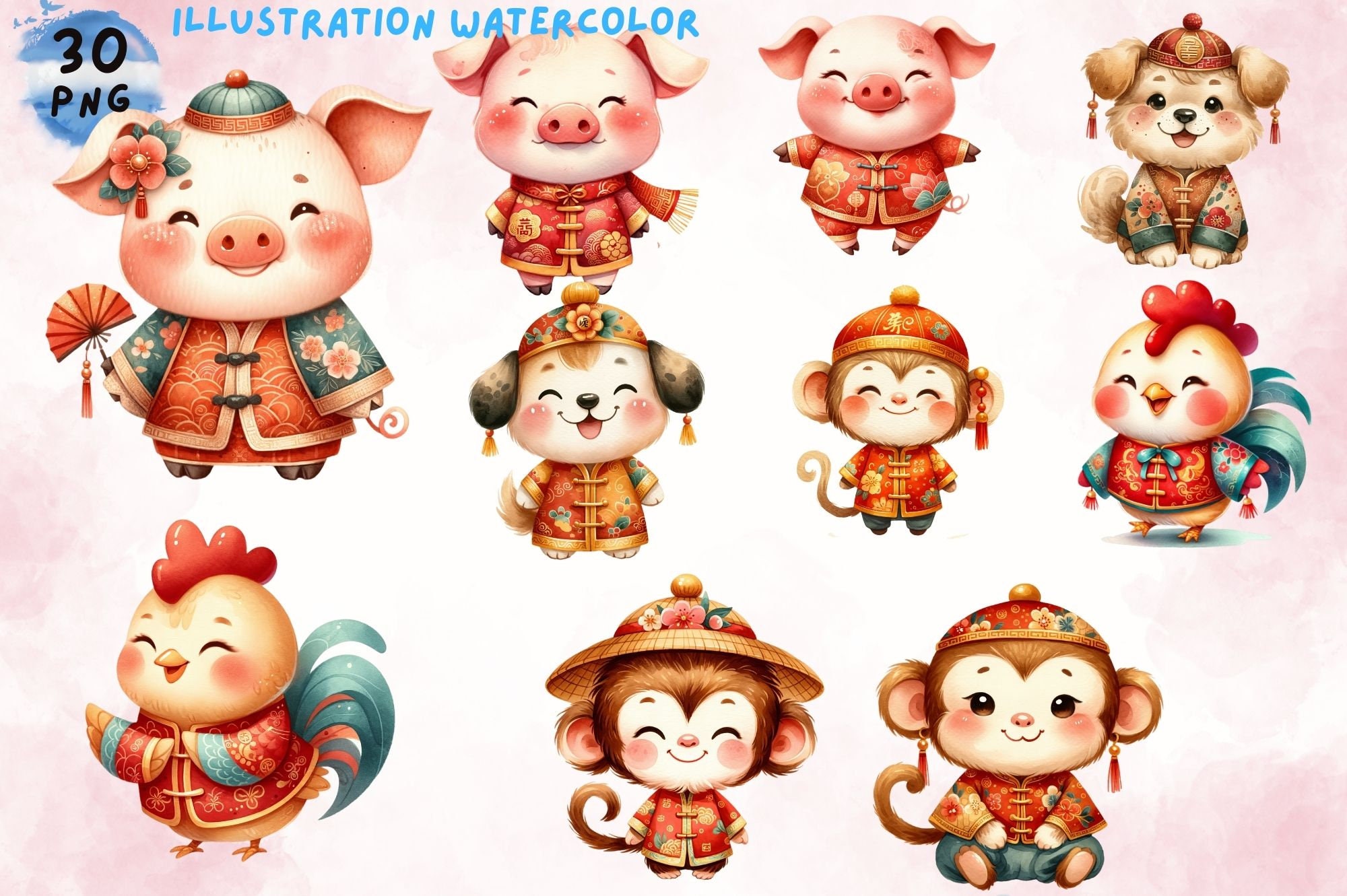Chinese Zodiac Watercolor Clipart, Animal Signs China, Chinese New Year ...